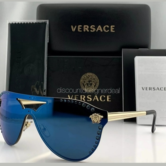 Versace | Accessories | New Versace Blue Mirror Sunglasses With Crystal ...